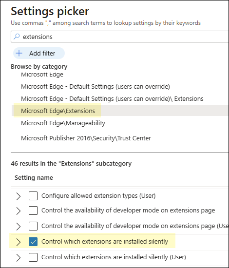 Allow Or Block Edge Extensions Using Intune