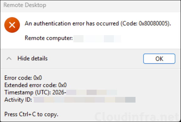 Fix Windows App Authentication Error 0x80080005 For AVD & W365